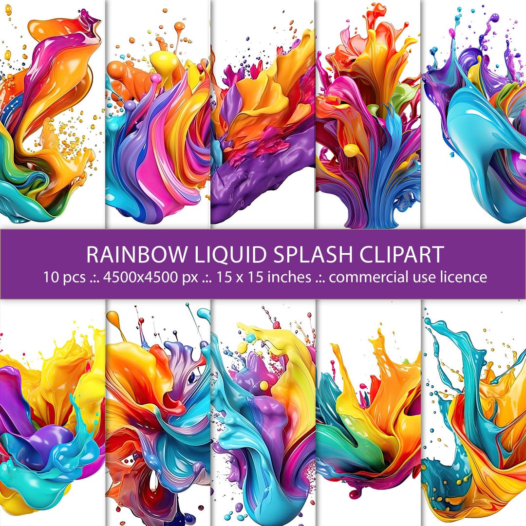 Transparent PNG - Watercolor Rainbow Liquid Splash Clipart, Colorful ...