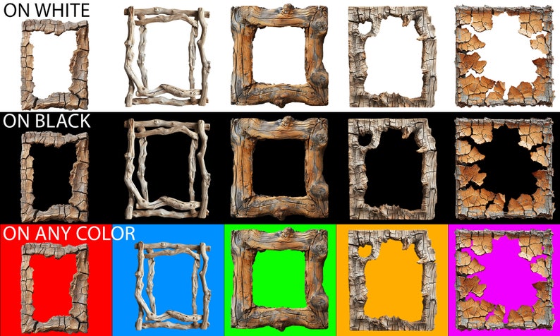 Vintage Cracked Wooden Frames Clipart: Grunge PNG Set (digital Download ...