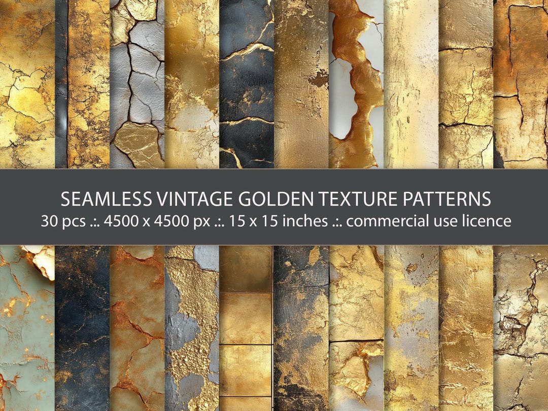 30 Seamless Vintage Gold Patterns, Grunge Textures Golden Backgrounds ...