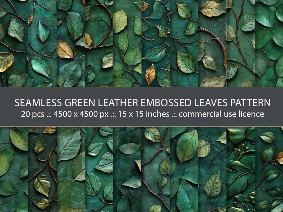 20 Seamless Embossed Green Leather Leaves Patterns,vintage Ornamental ...