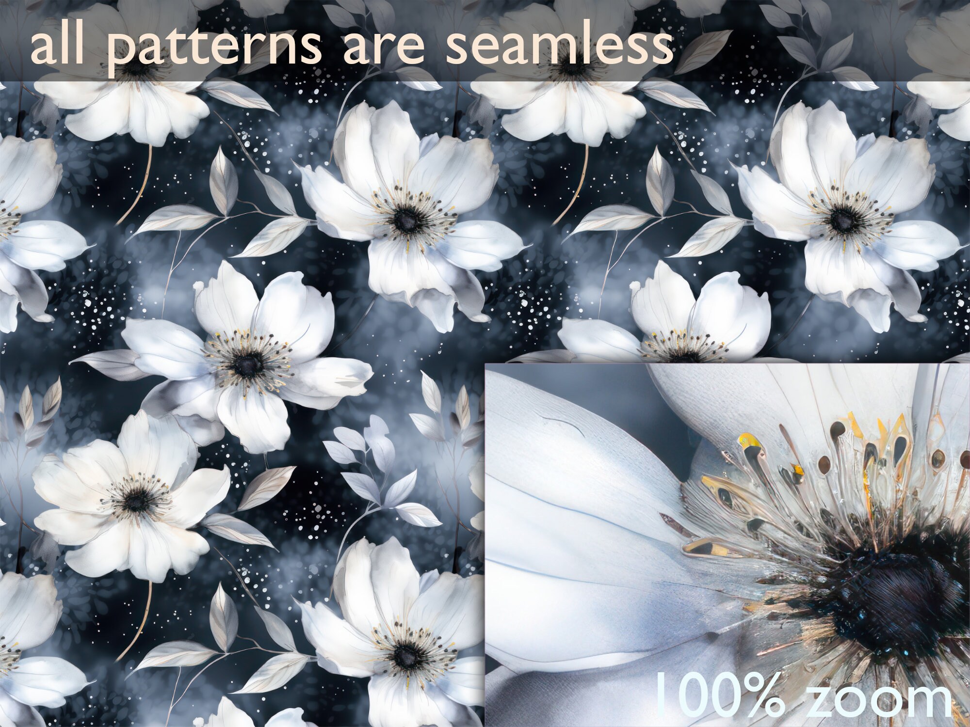 20 Seamless Decorative Flowers Backgrounds Black and White - Etsy