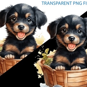 Watercolor Puppy Clipart Bundle - 10 PNG - Cute Puppy in Basket ...