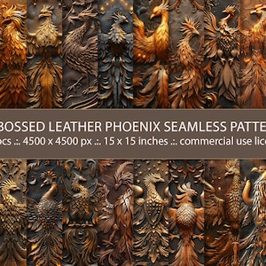 Seamless Embossed Leather Phoenix Backgrounds, 20 Jpgs, Brown Leather ...