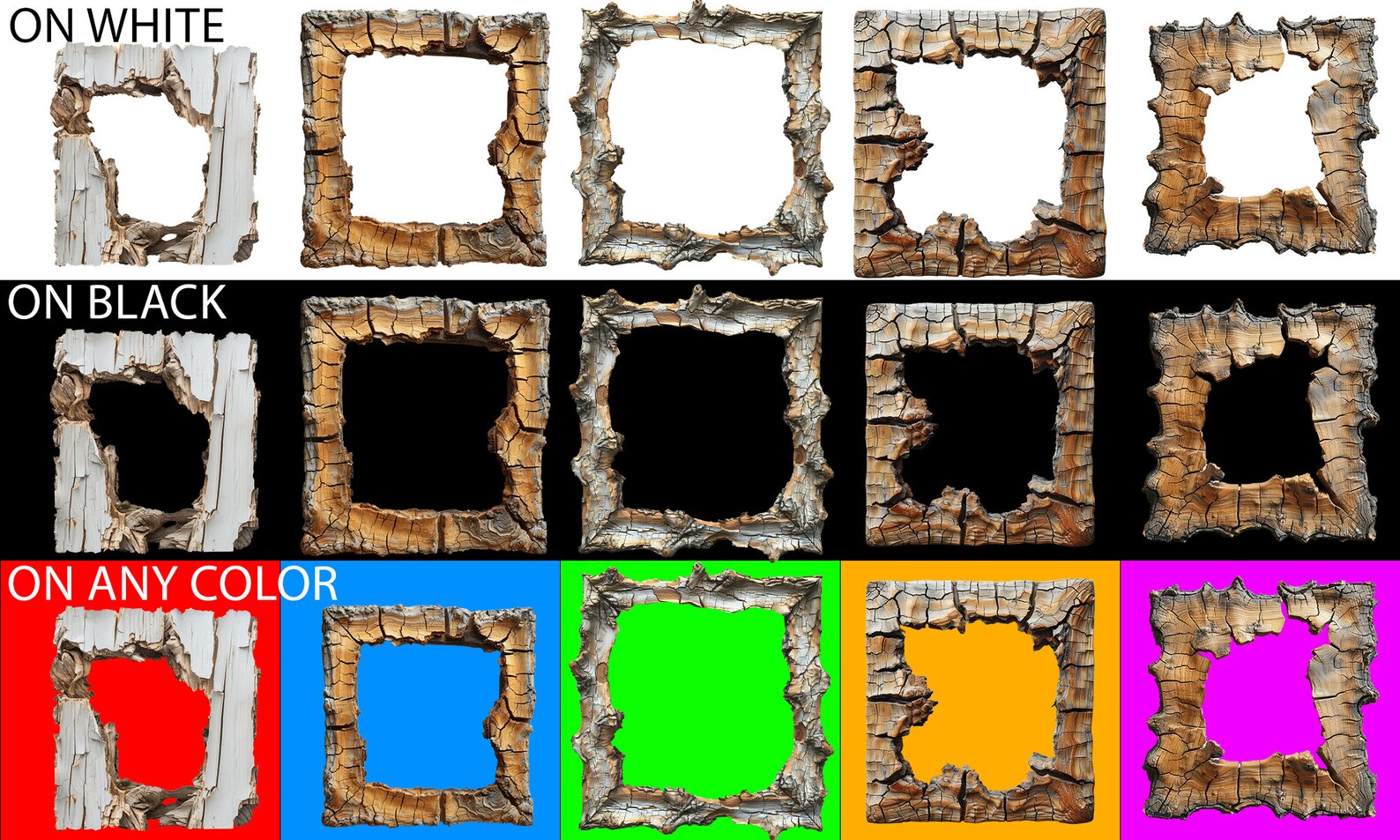 Vintage Cracked Wooden Frames Clipart: Grunge PNG Set (digital Download ...