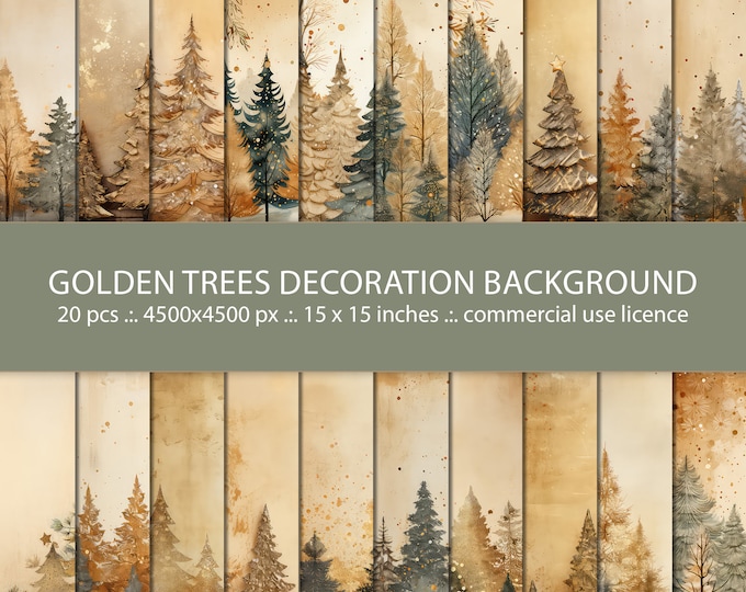 30 Images Golden Christmas Trees Images Digital Art Printable Kit ...