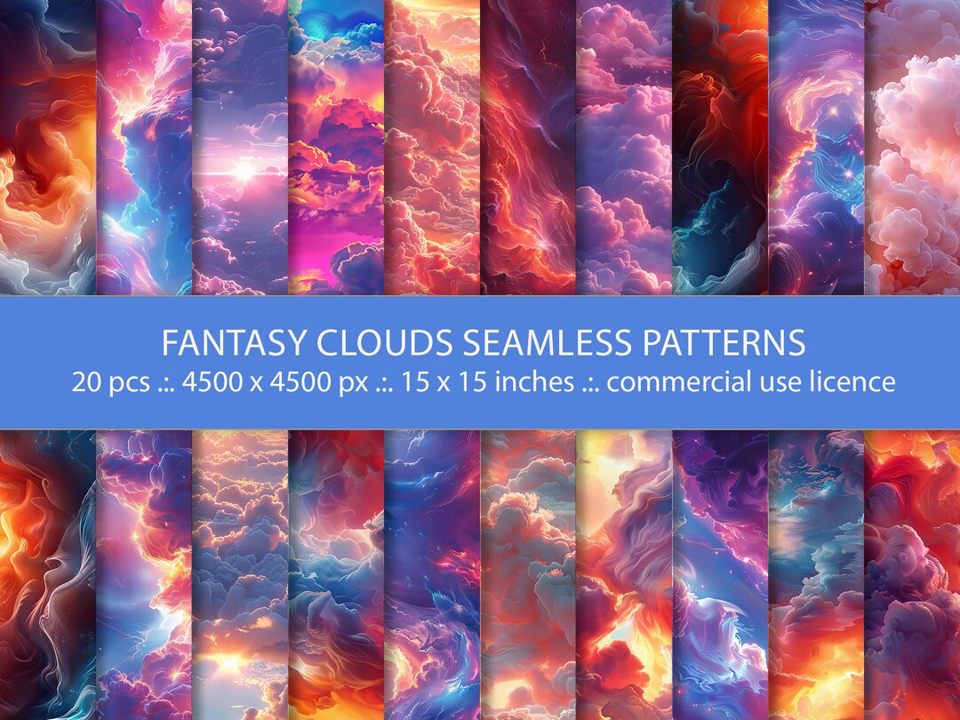 20 Seamless Fantasy Fairy Cloud Backgrounds | Digital Paper for ...