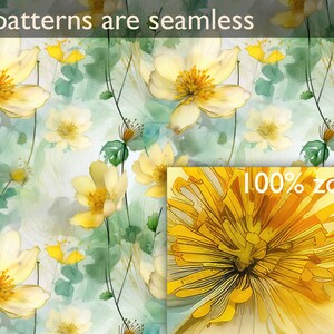 Watercolor Floral Papers: Green & Yellow Spring Flowers (digital ...