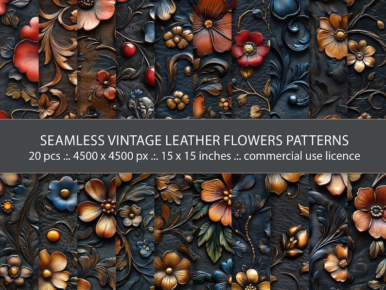 Vintage Embossed Leather Flower Patterns: 20 Seamless Designs (digital ...