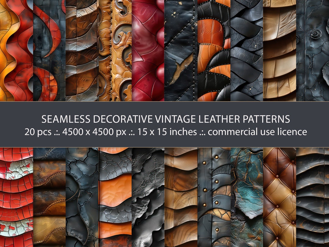 20 Seamless Vintage Decorative Leather Texture, Embossed Leather ...