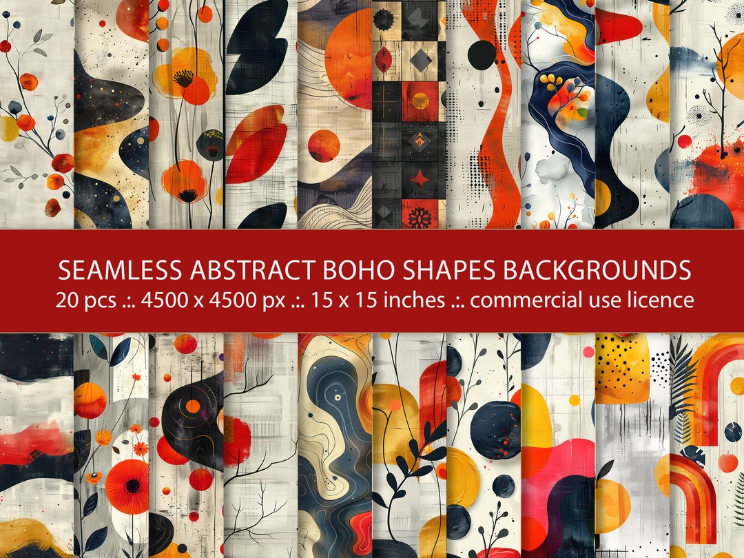 20 Seamless Abstract Boho Shapes Backgrounds, Retro Shapes Backgrounds ...