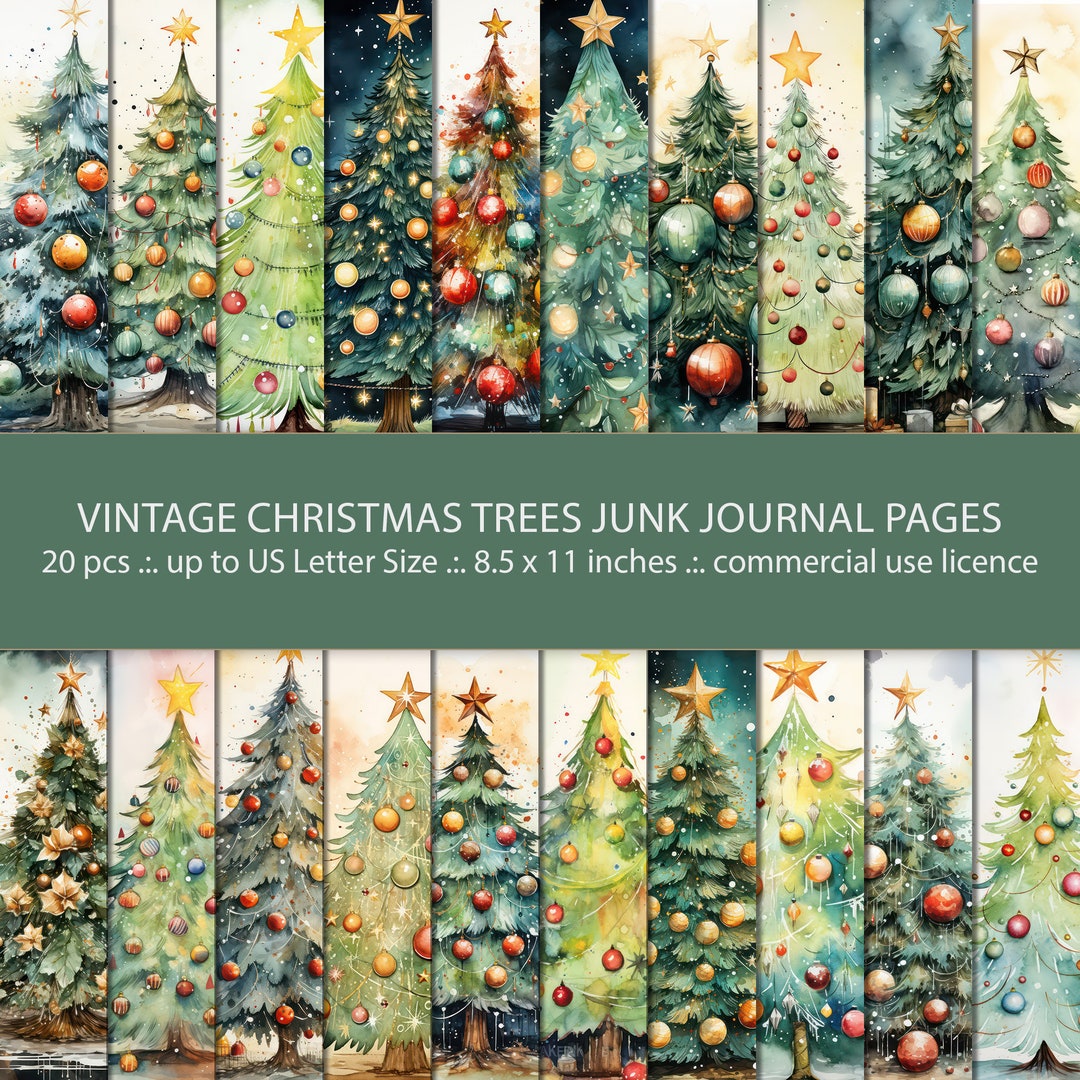 20 Vintage Christmas Tree Junk Journal Pages Backgrounds, Decorative ...