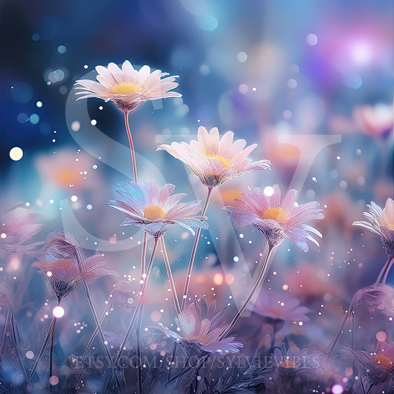 Flower Meadow Background, Magic Flowers Design, Magical Meadow Digital ...