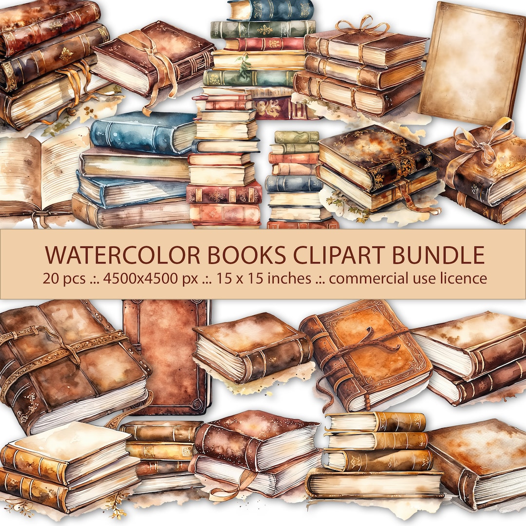 Watercolor Books Clipart: 20 PNG Book Stacks (digital Download) - Etsy