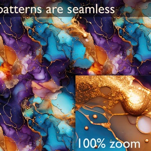 20 Seamless Abstract Gold Purple and Blue Alcohol Ink Waves Background ...