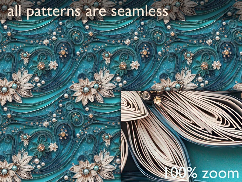 Floral Pattern: Embossed Flowers, Jewelry & Pearls (digital Download ...