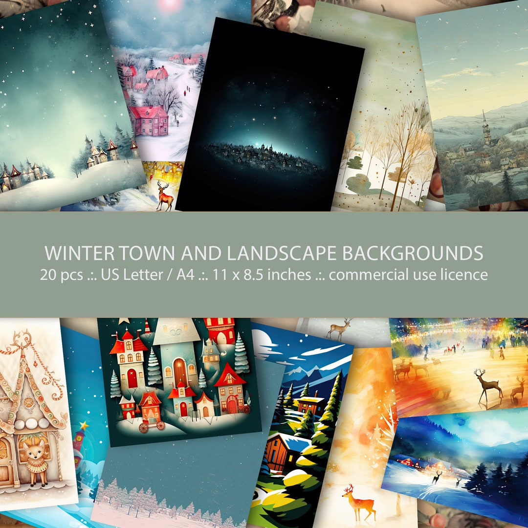 Christmas Winter Scenes Printable Paper Set - 20 JPG Journal Pages ...