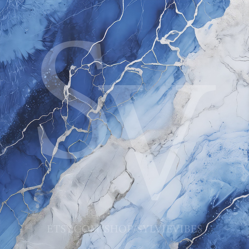 Blue Marble Texture Background: Silver Veins, Luxury Stone (digital ...
