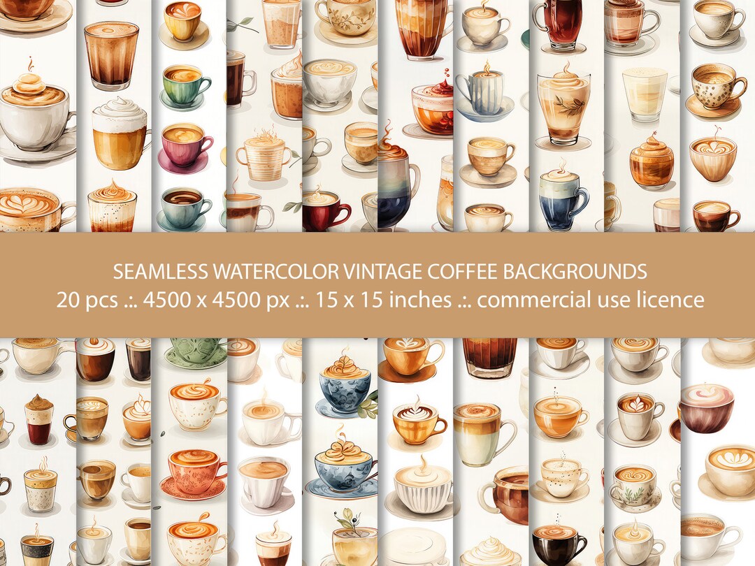 20 Watercolor Coffee Seamless Textures - Coffee Cup Backgrounds ...
