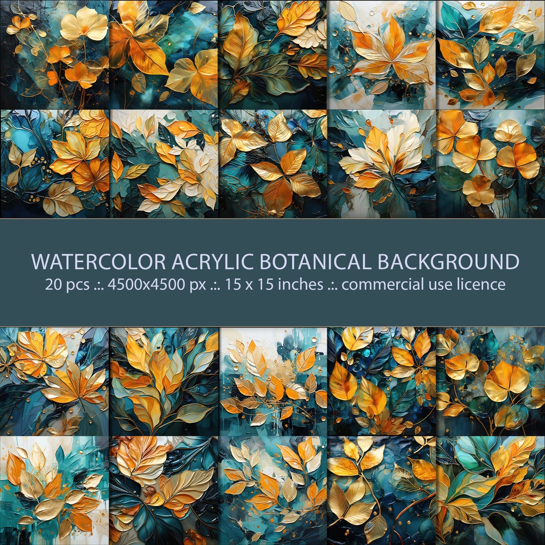 Watercolor Acrylic Botanical Background With Abstract Leaves and ...