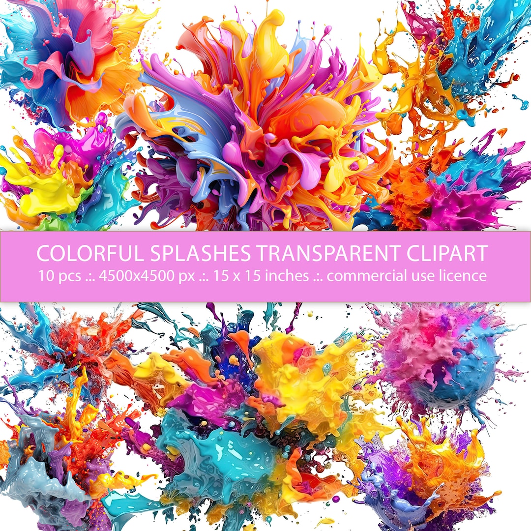 Colorful Paint Splashes Clipart: Watercolor PNG Set (instant Download ...