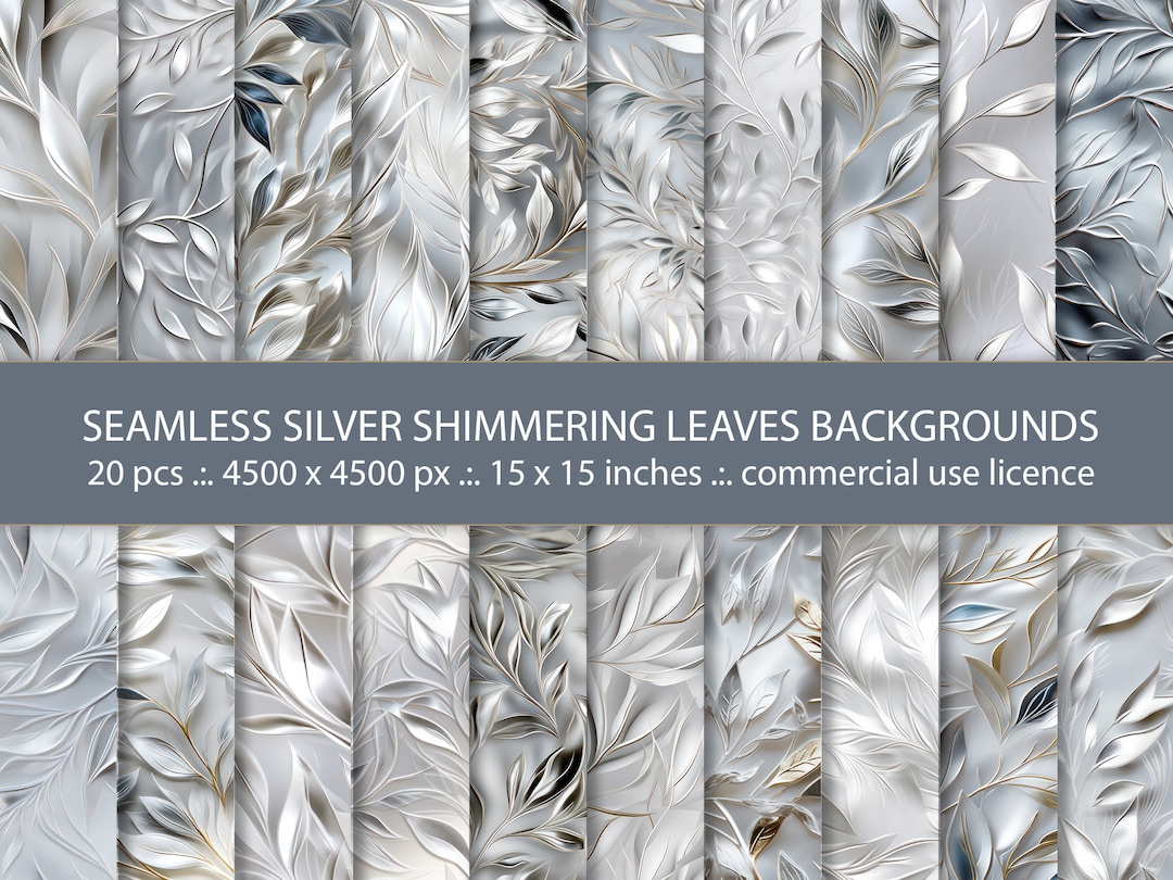 20 Seamless Silver Shimmering Leaves Backgrounds, Decorative Leaves ...