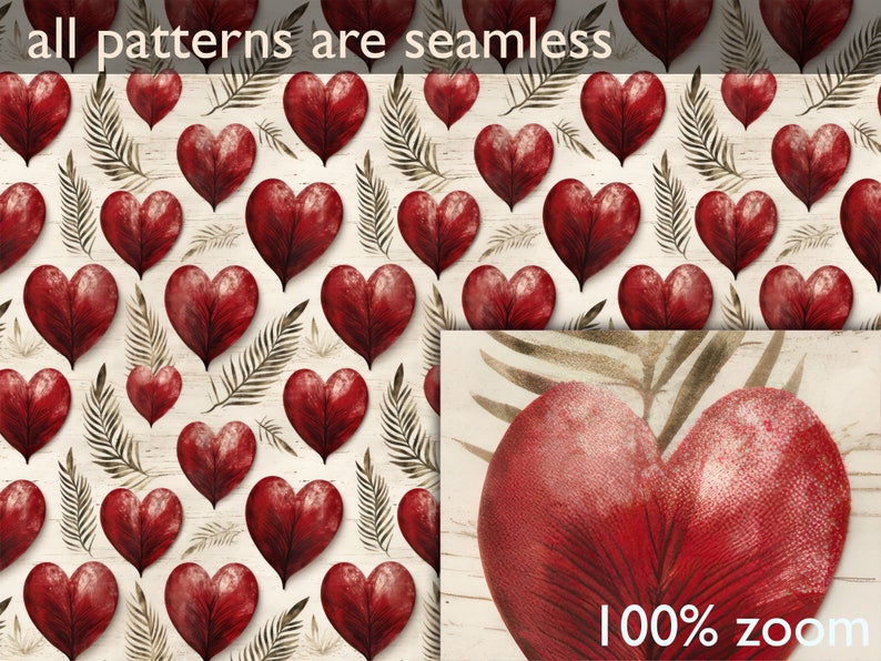 18 Seamless Vintage Hearts Pattern Backgrounds, Digital Paper for ...