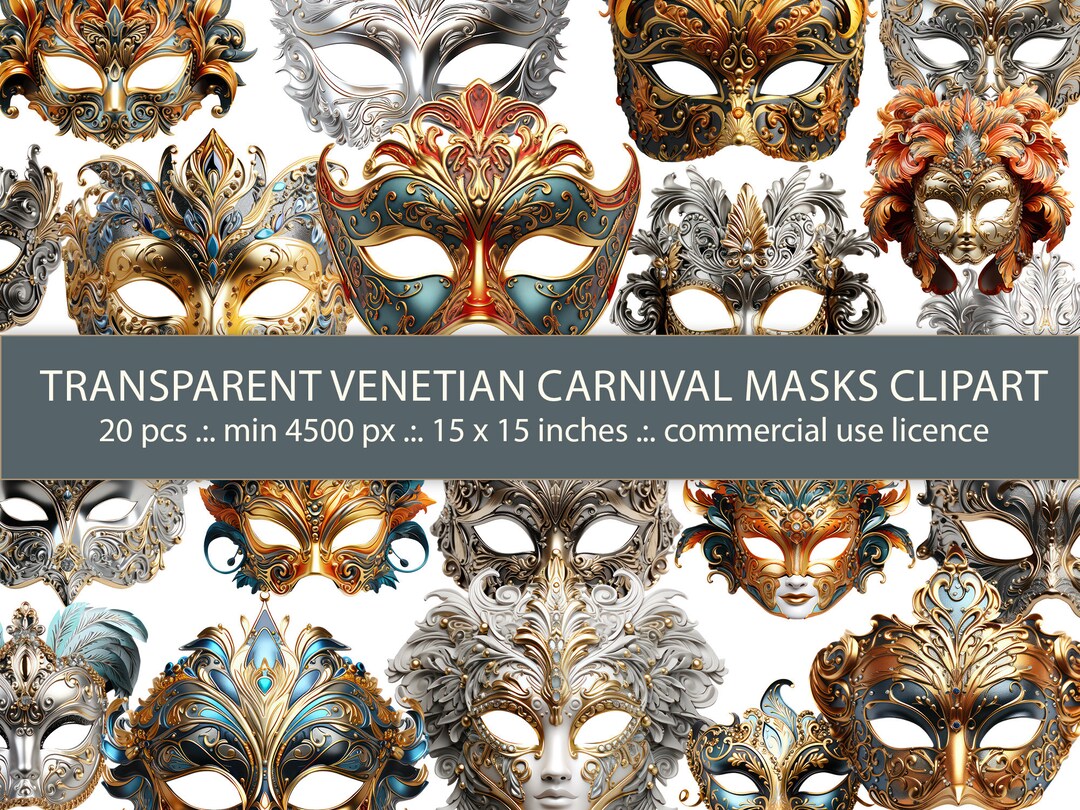 Venetian Carnival Masks Clipart: 20 Transparent PNG Masquerade Designs ...