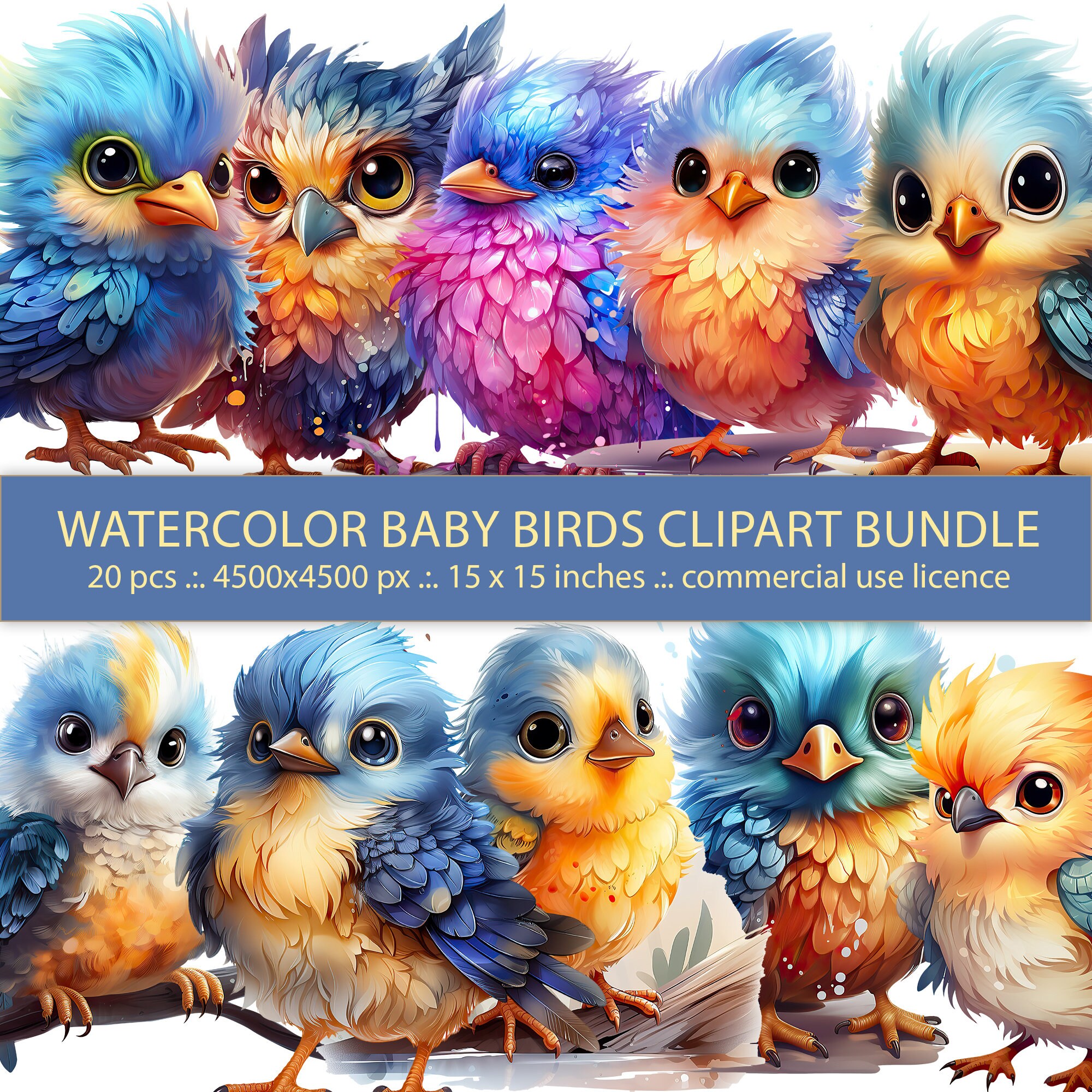20 Watercolor Birds Clipart Bundle Sweet 3D Baby Birds for Nursery ...