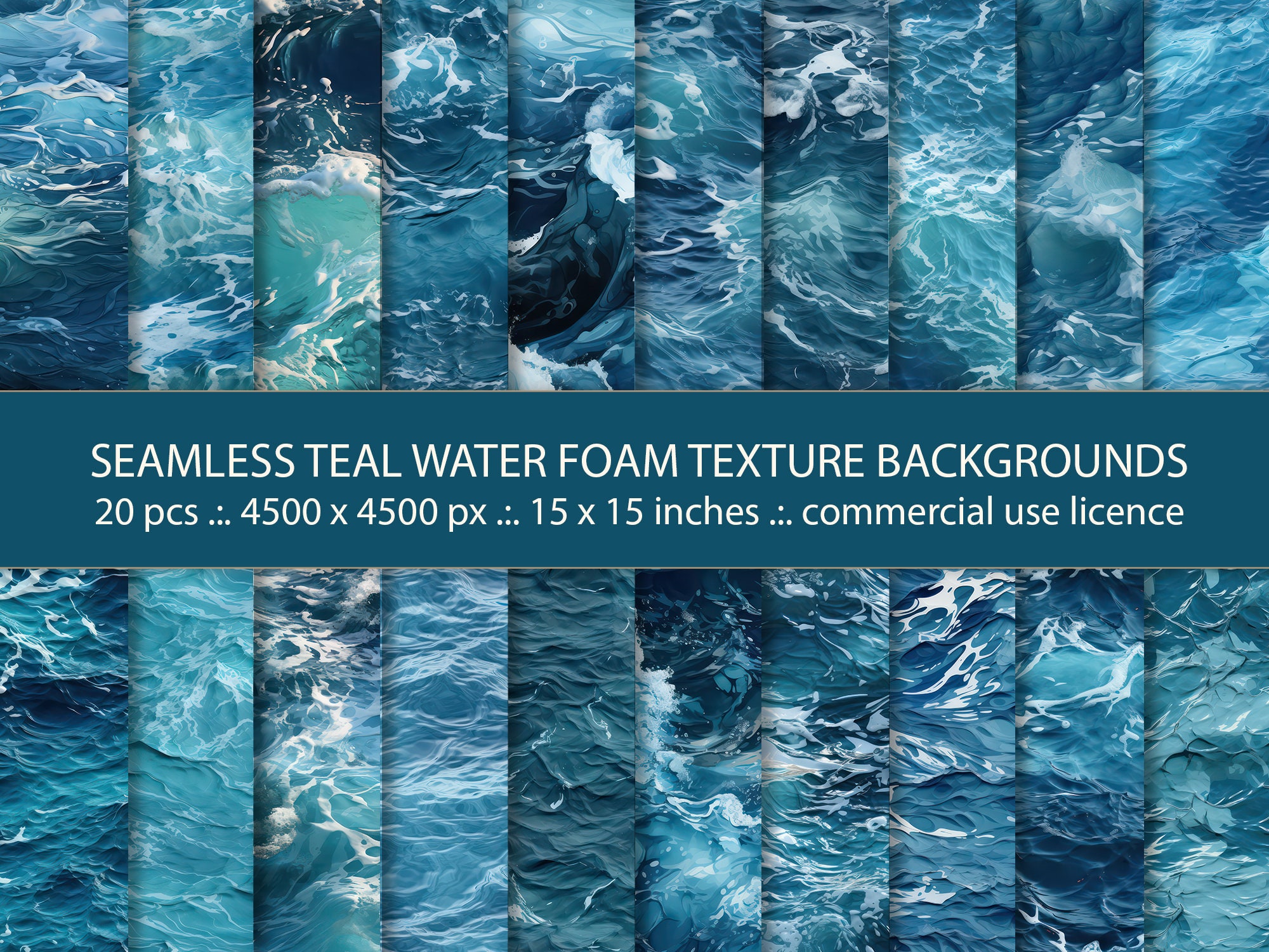 20 Seamless Teal Water Foam Texture Background, Ocean Design, Seamless ...