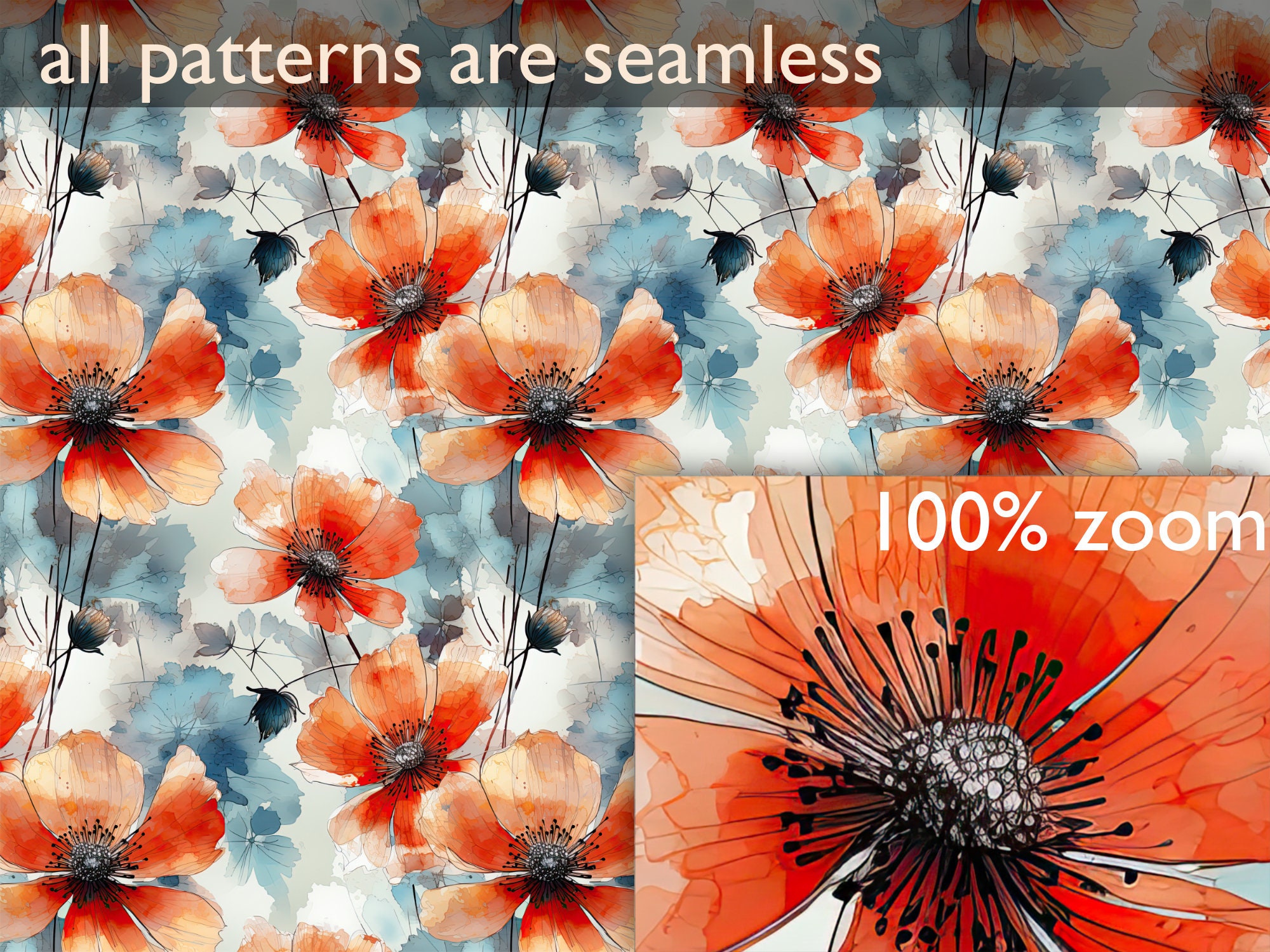 Watercolor Flowers Seamless Patterns: 10 Floral JPG Backgrounds ...