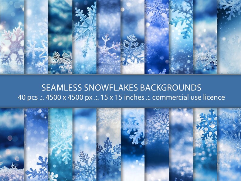 40 Winter Snowflake Backgrounds: Seamless Christmas Digital Paper ...