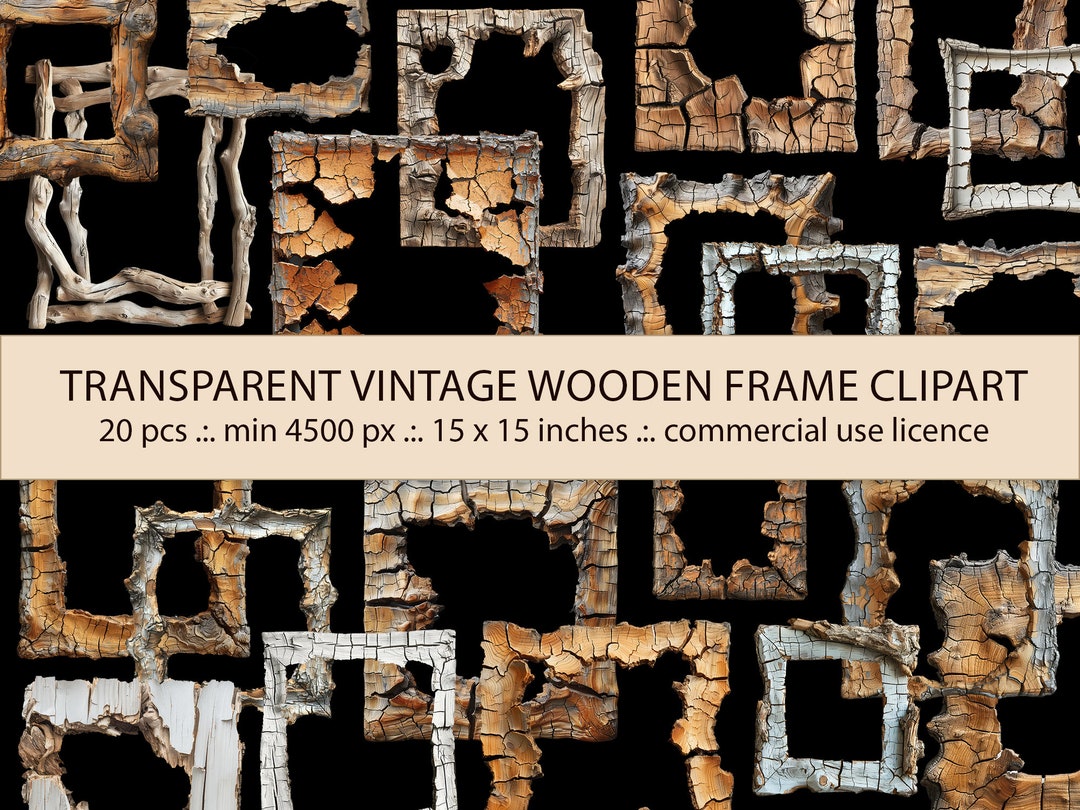 Vintage Cracked Wooden Frames Clipart: Grunge PNG Set (digital Download ...