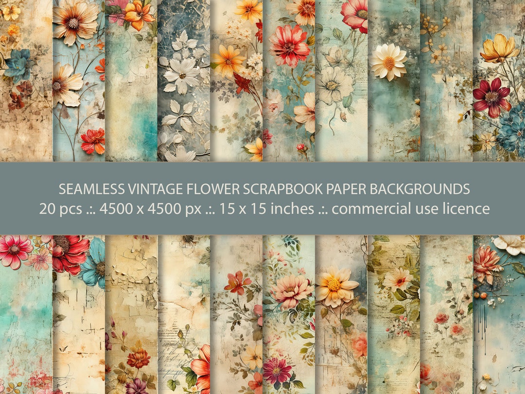 20 Seamless Vintage Flower Scrapbook Paper Backgrounds, Seamless ...