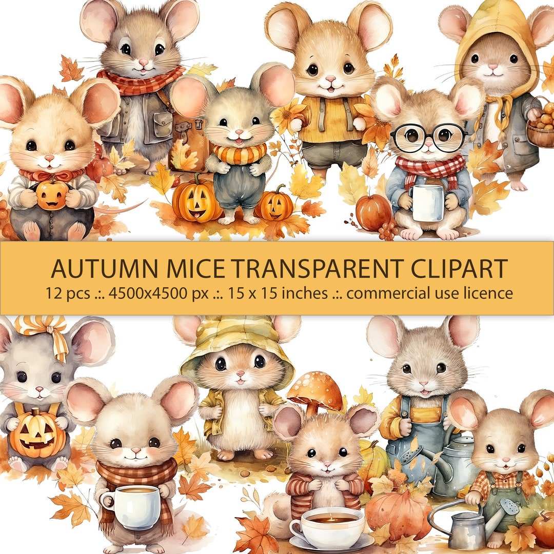 12 Autumn Mice Clipart - Transparent Mouse With Halloween Pumpkins ...