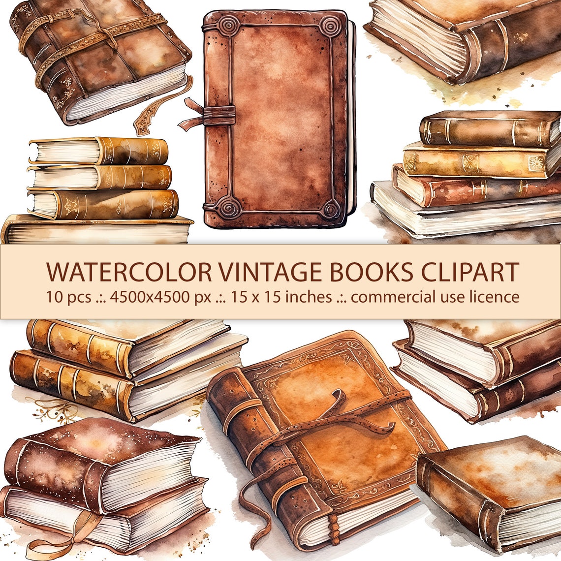 Transparent PNG Watercolor Vintage Books Clipart Old Books - Etsy