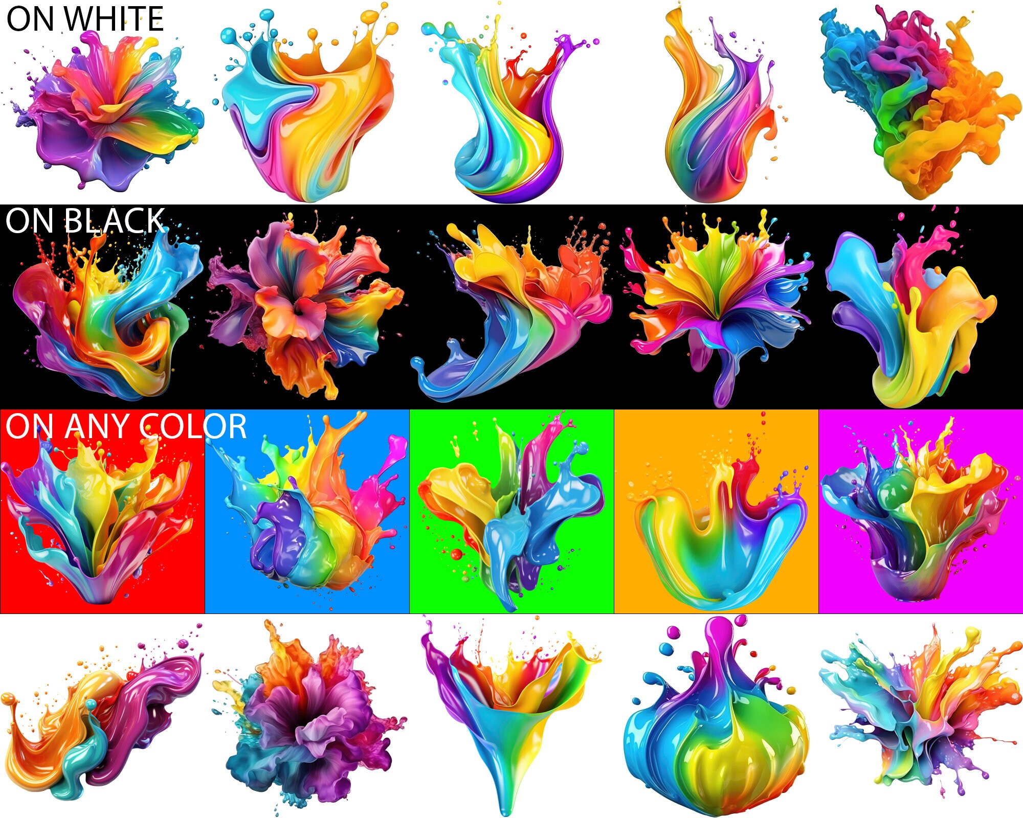 Colorful Paint Splashes PNG Clipart Set of 20 Transparent Watercolor ...