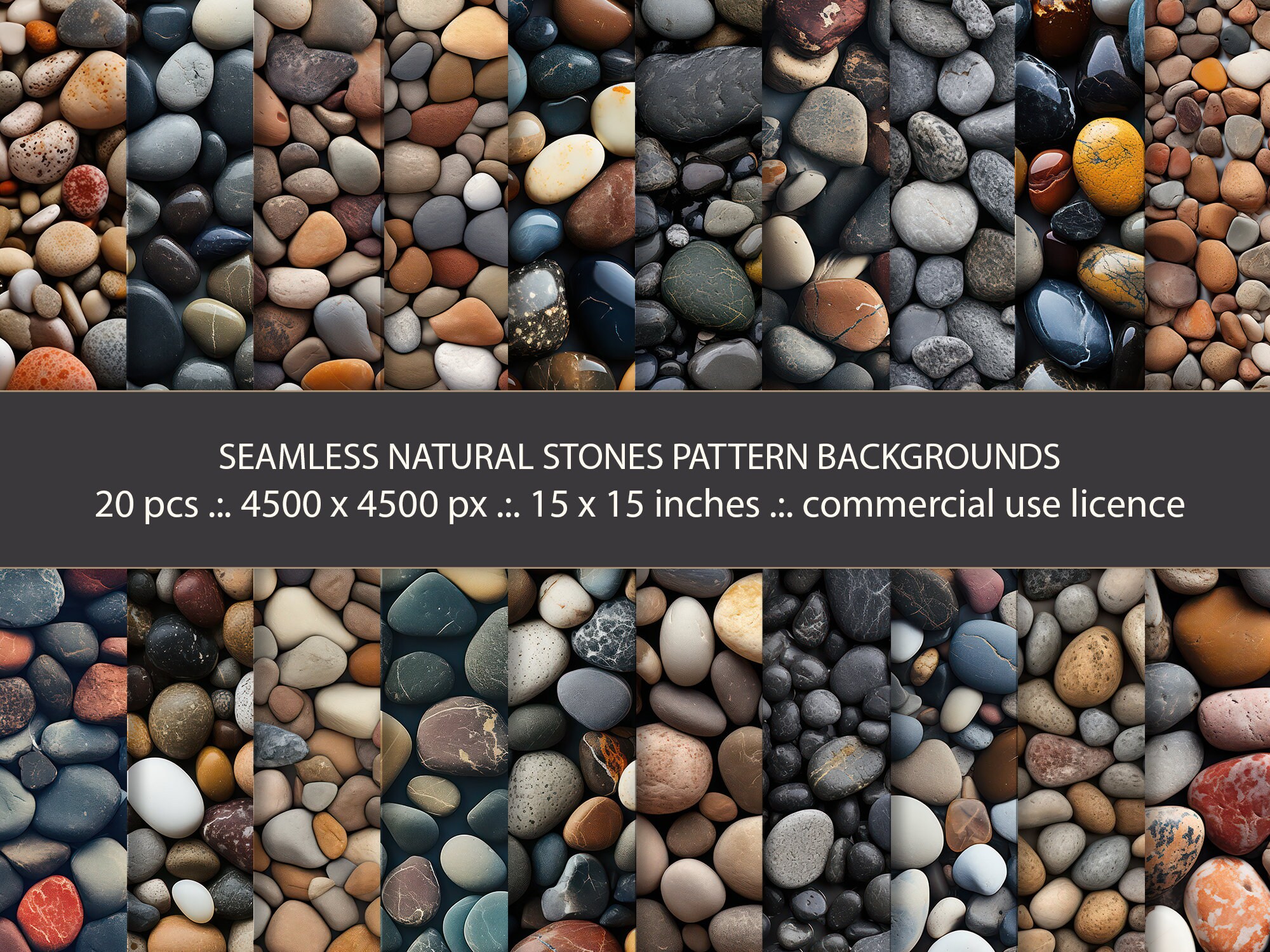 20 Seamless Natural Stones Pattern Backgrounds, Pebbles Texture Design ...