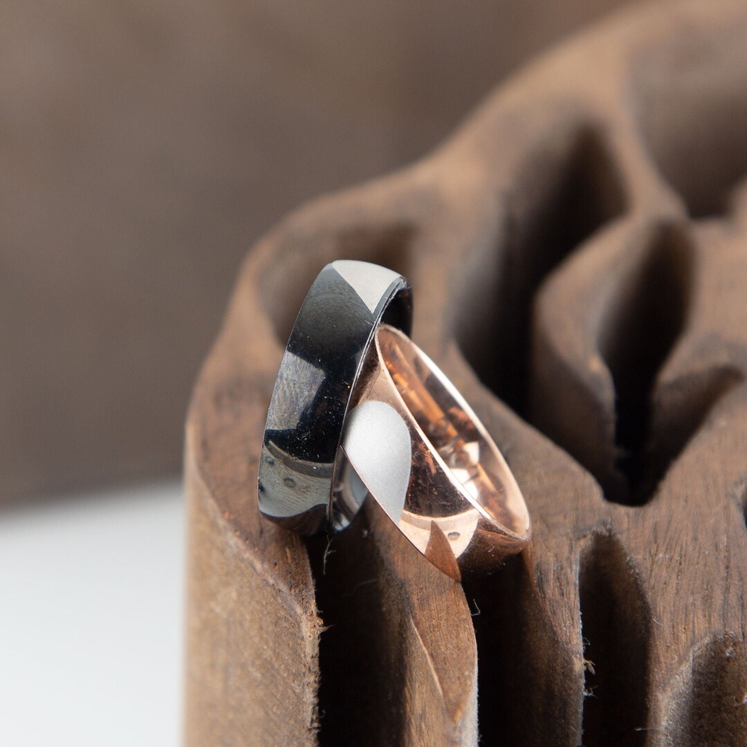 Heart Couple Rings Set Wedding Ring Set Rose Gold and Black - Etsy