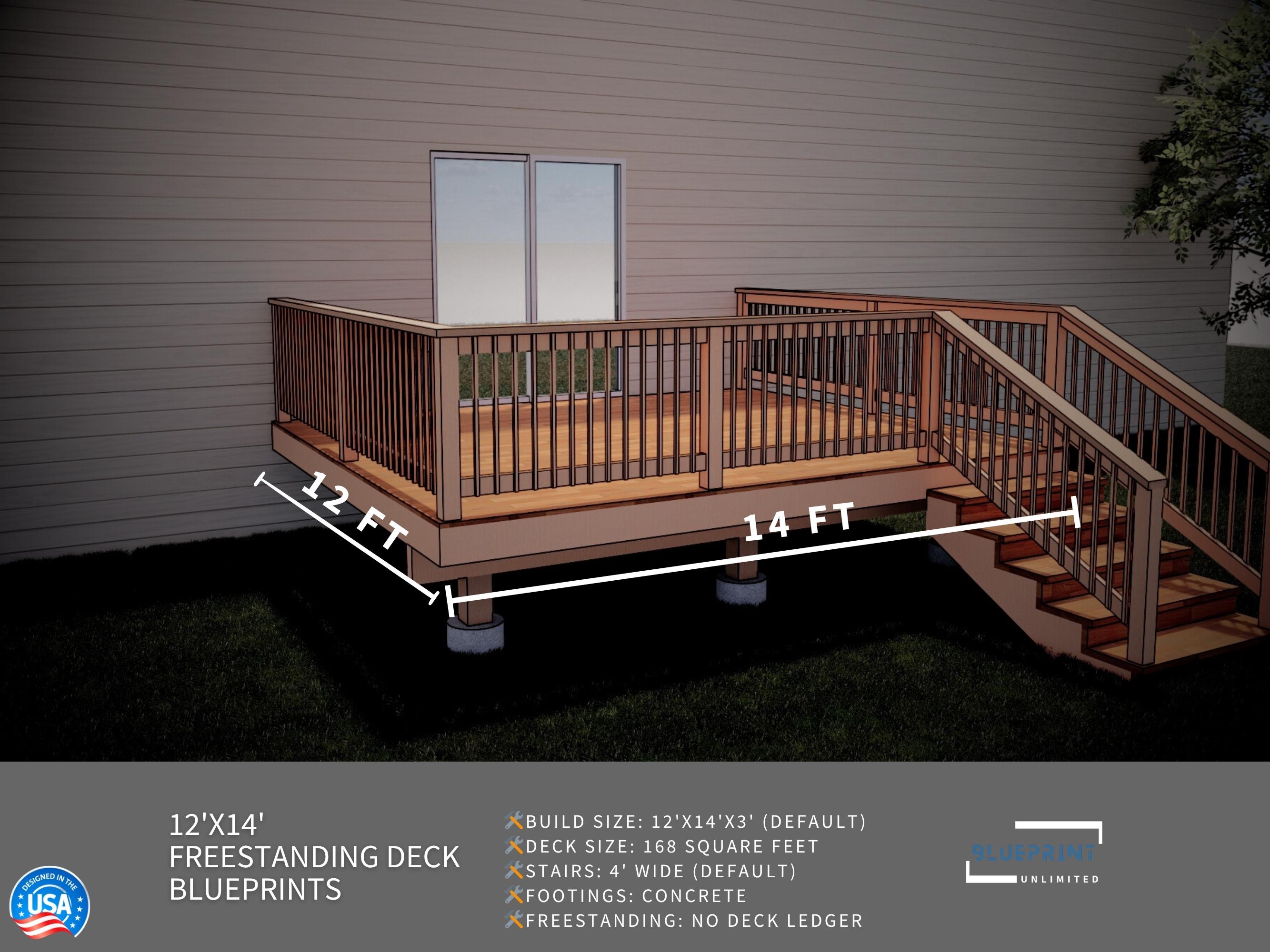 Freestanding Deck Plans 12x14 for DIY Construction and Permit - Etsy