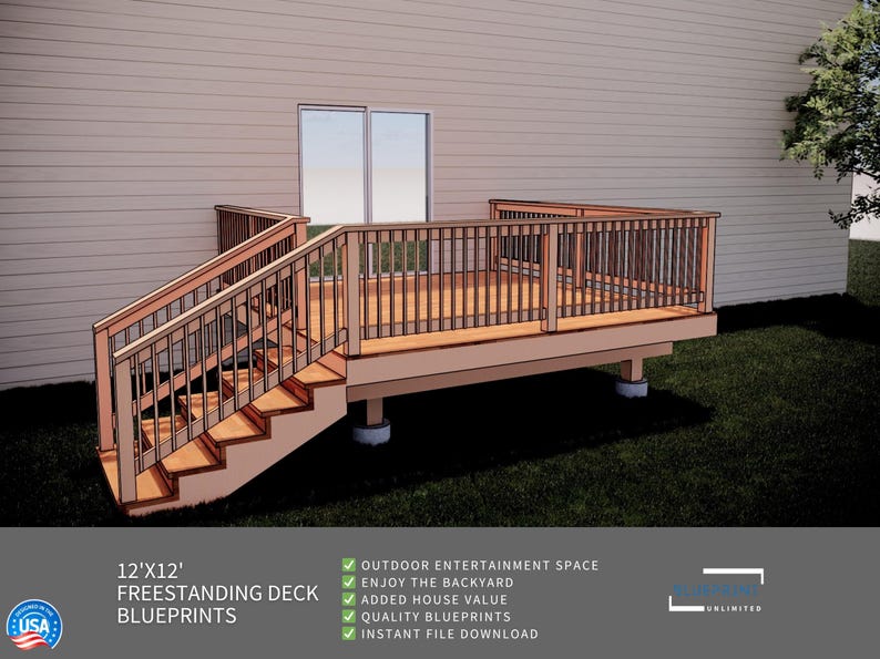 Freestanding Deck Plans 12x12 for DIY Construction and Permit - Etsy