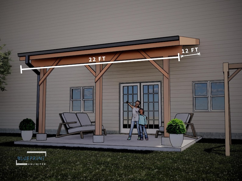 Patio Cover Plans 12x22 for DIY Construction and Permit - Etsy