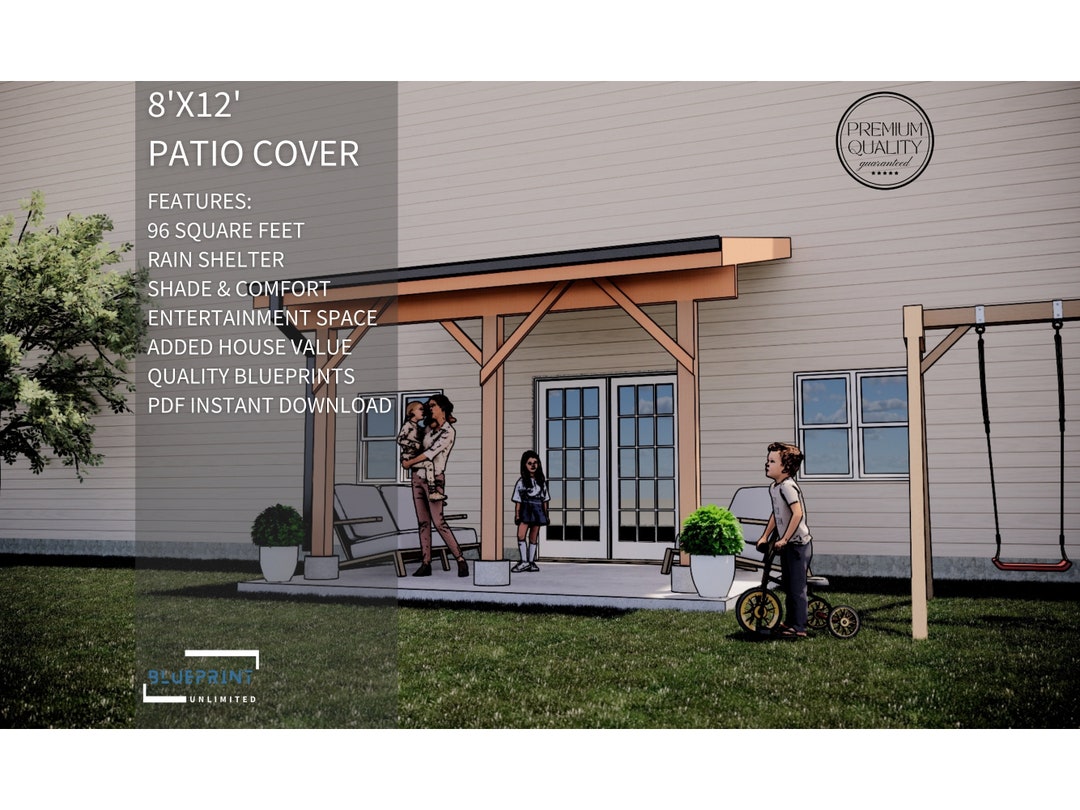 Patio Cover Plans 8x12 for DIY Construction and Permit - Etsy