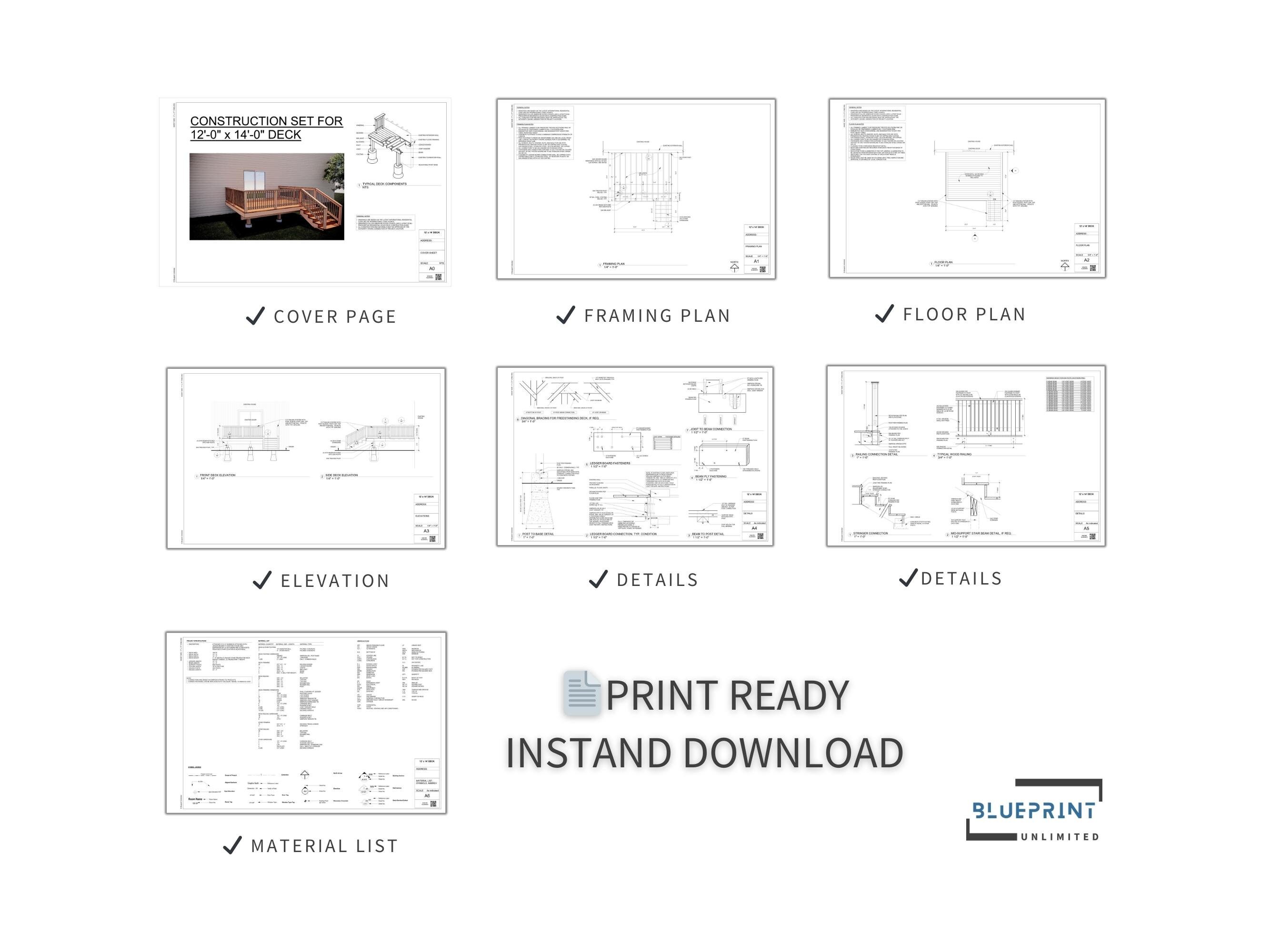Deck Plans 12x14 for DIY Construction and Permit - Etsy
