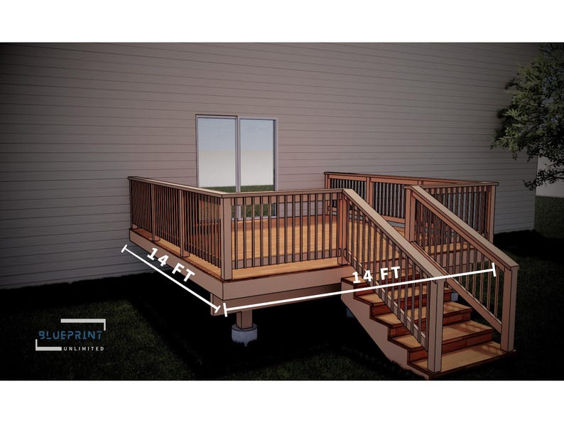 Deck Plans 14x14 for DIY Construction and Permit - Etsy