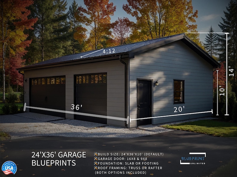 Garage Plans 20x36 for Construction and Permit - Etsy