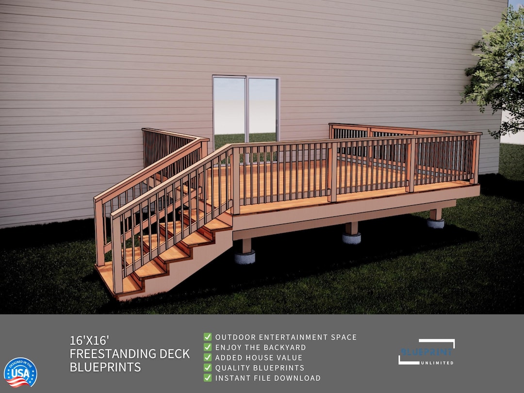 Freestanding Deck Plans 16x16 For Diy Construction And Permit Etsy