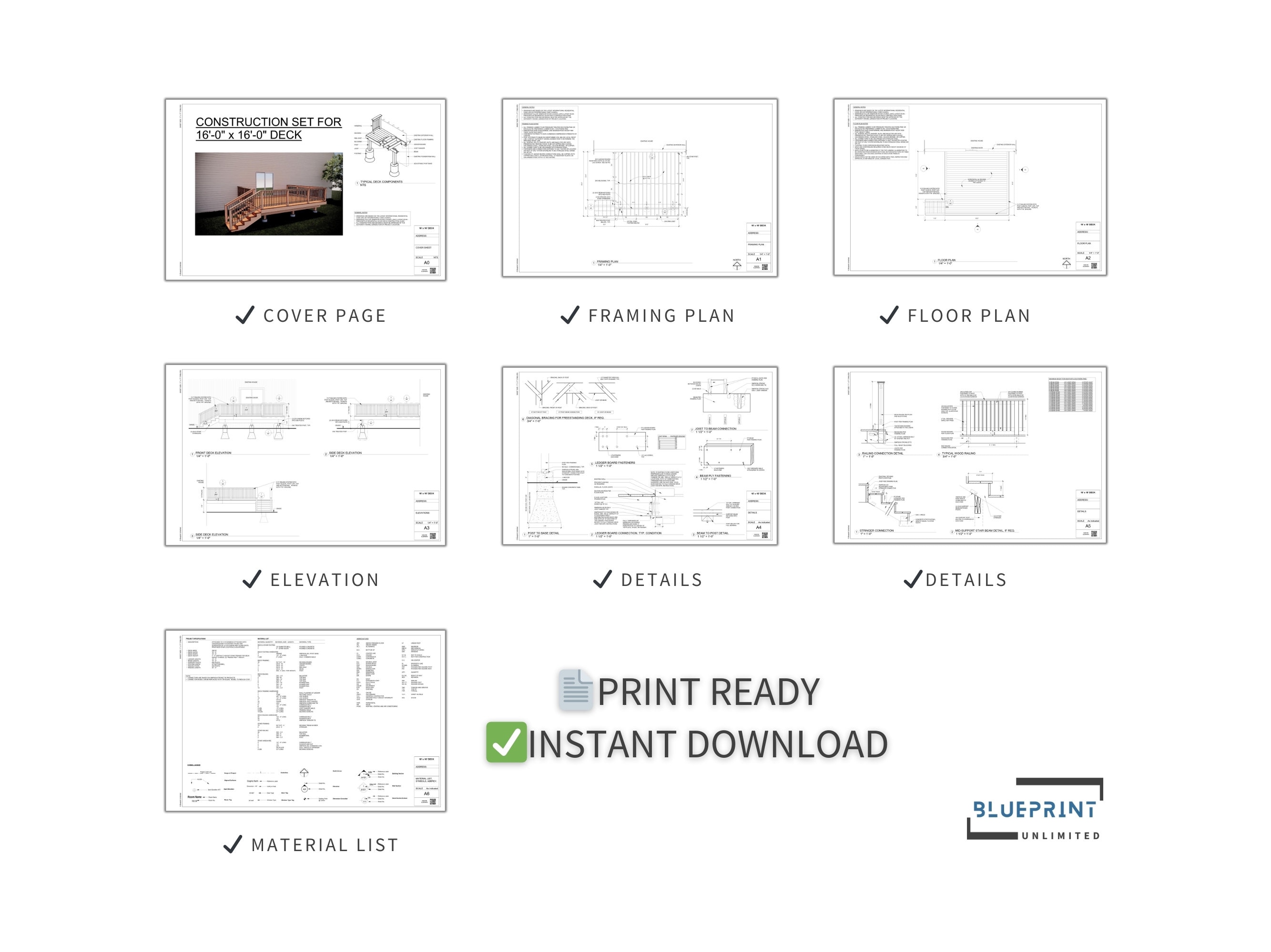 Deck Plans 16x16 For Diy Construction And Permit Etsy