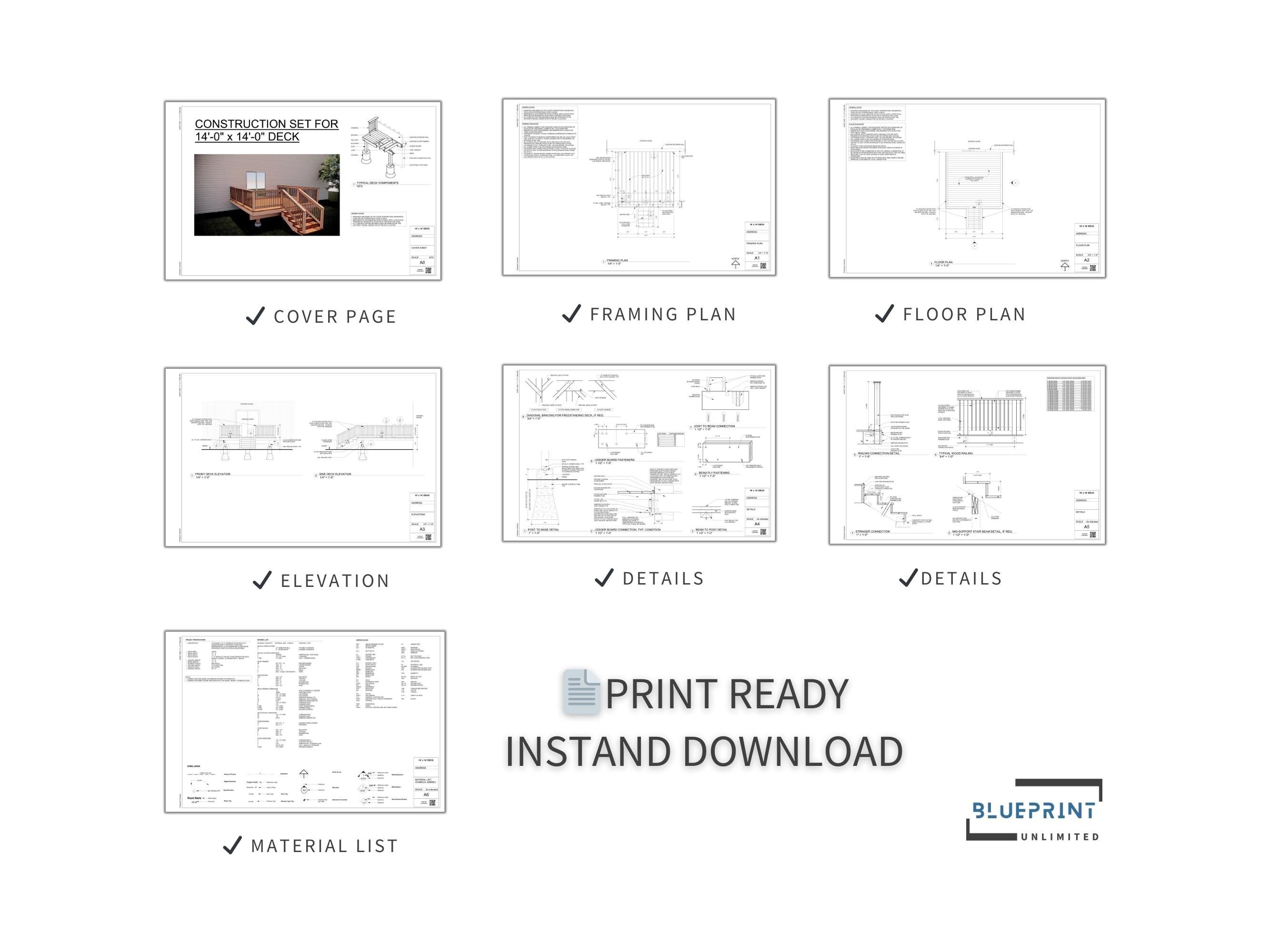 Deck Plans 14x14 for DIY Construction and Permit (Instant Download) - Etsy