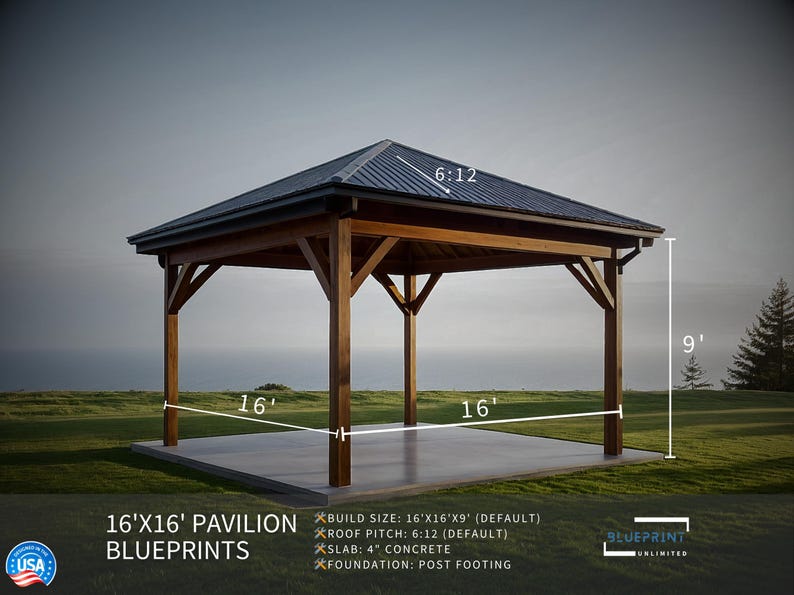 Pavilion Plans 16x16 for DIY Construction and Permit - Etsy