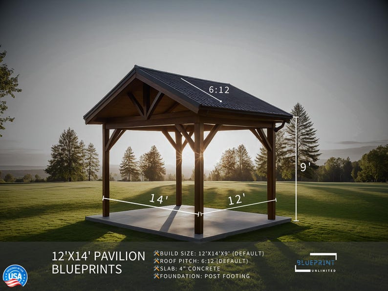 Pavilion Plans 12x14 for DIY Construction and Permit - Etsy